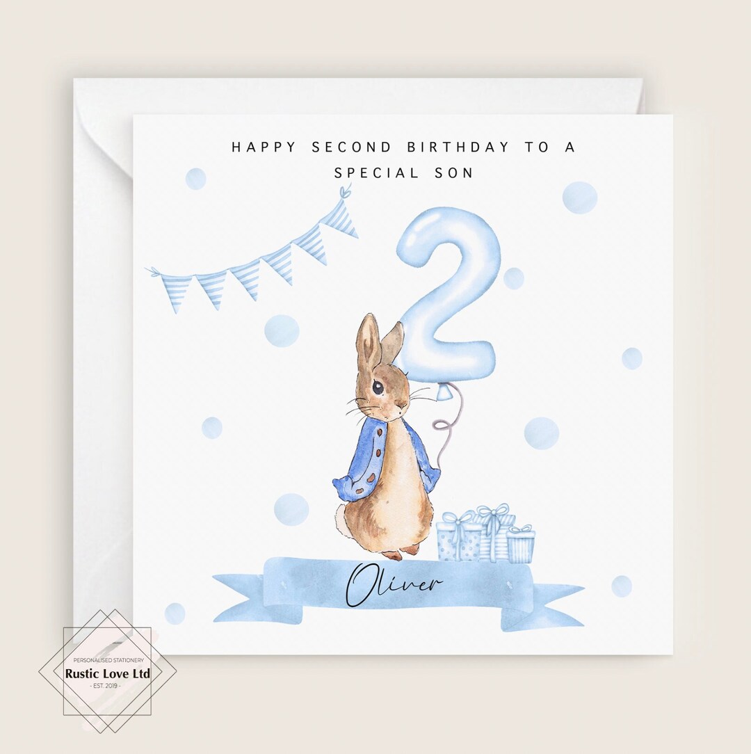 Personalised Peter Rabbit Birthday Card, Blue Peter Rabbit ...