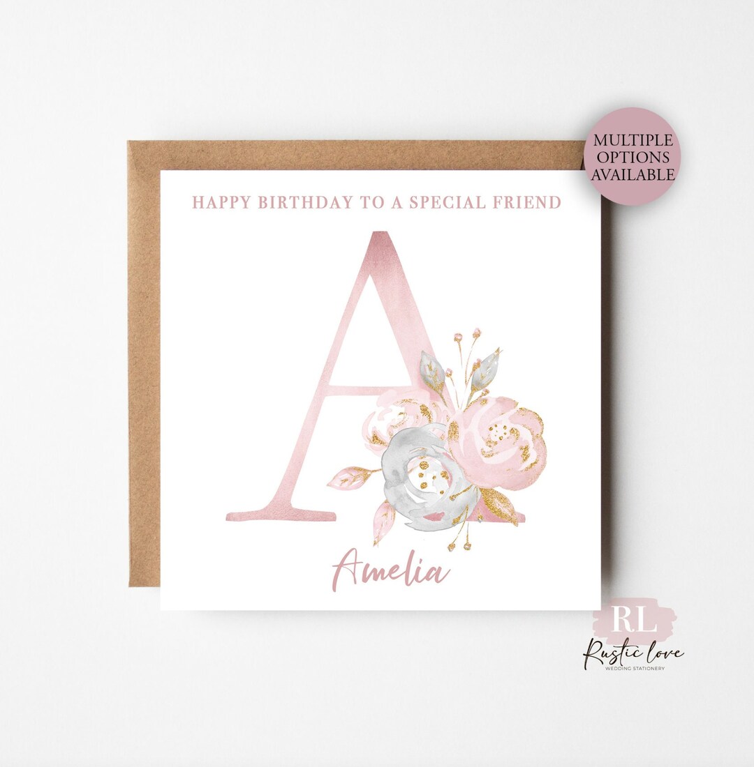 Personalised Initial Birthday Card, Floral Birthday Card, Mum Birthday ...