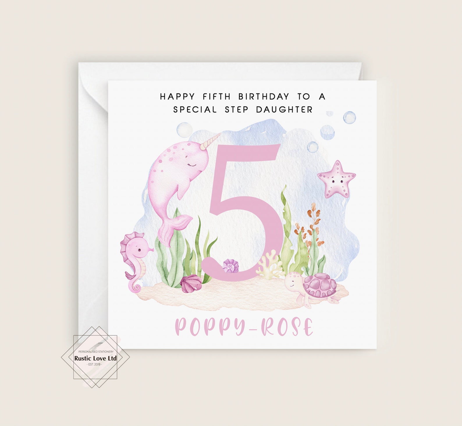 Personalised Pink Sea Life Birthday Card, Pink Under the Sea, Daughter ...