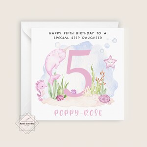 Personalised Pink Sea Life Birthday Card, Pink Under the Sea, Daughter ...