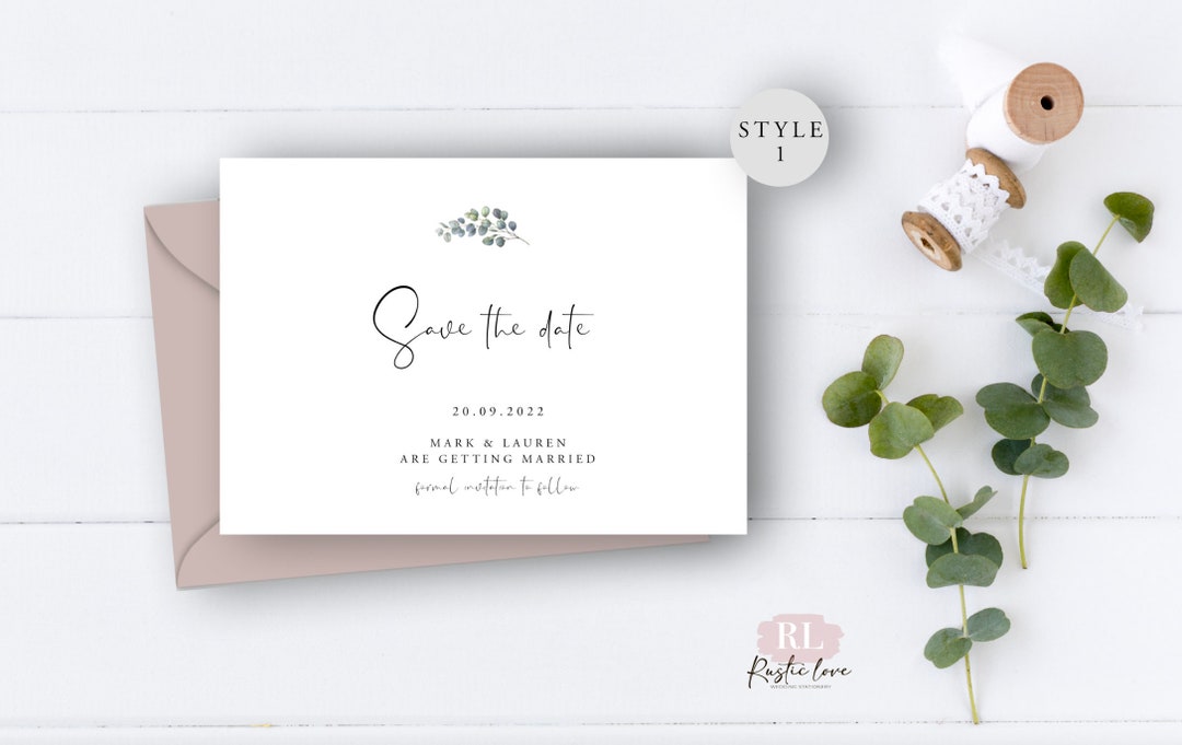 Personalised Greenery Save the Dates, save the date uk, Eucalyptus ...