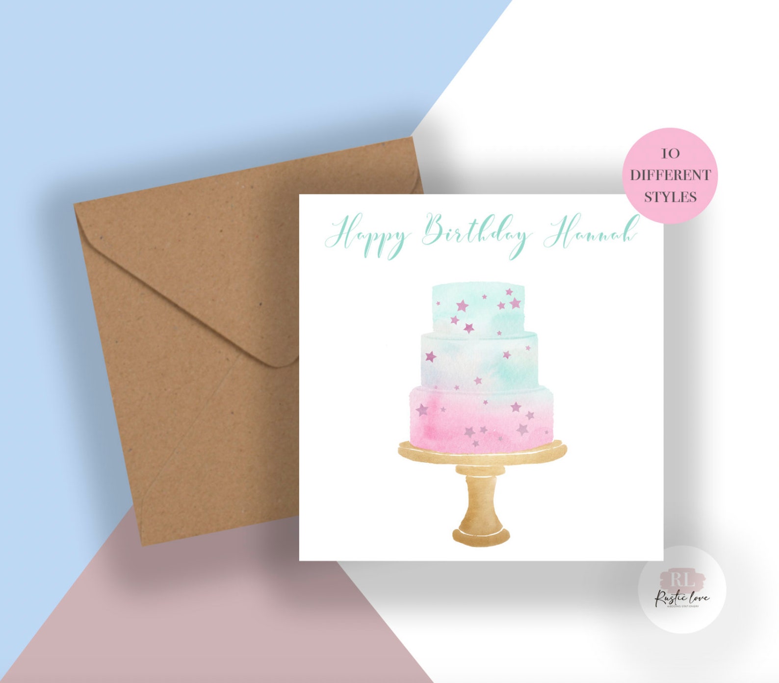 Personalised Birthday Card Watercolour Cake Birthday Card | Etsy
