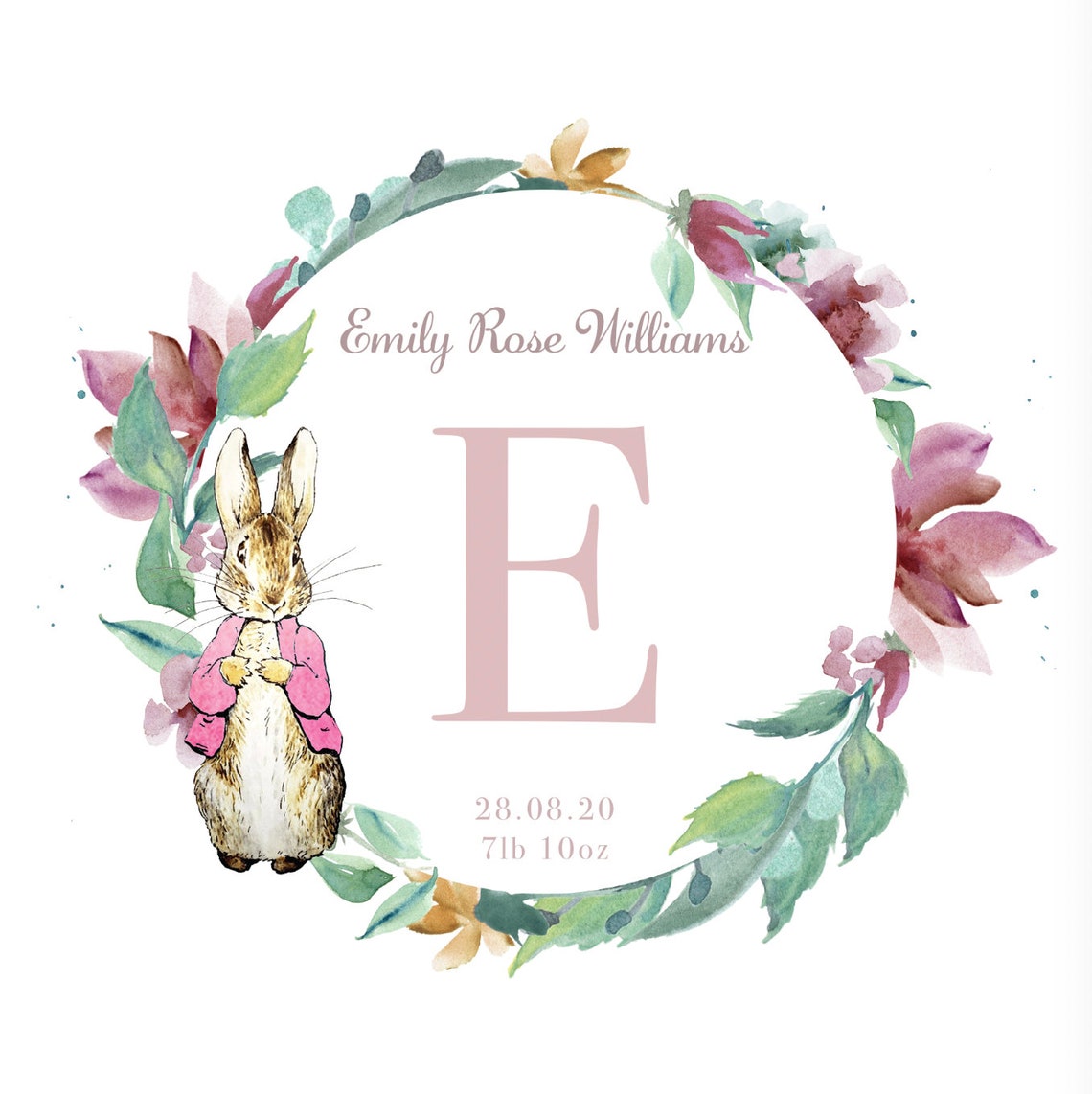 Personalised Pink Peter Rabbit New Baby Girl Card, New Baby, Baby Girl ...