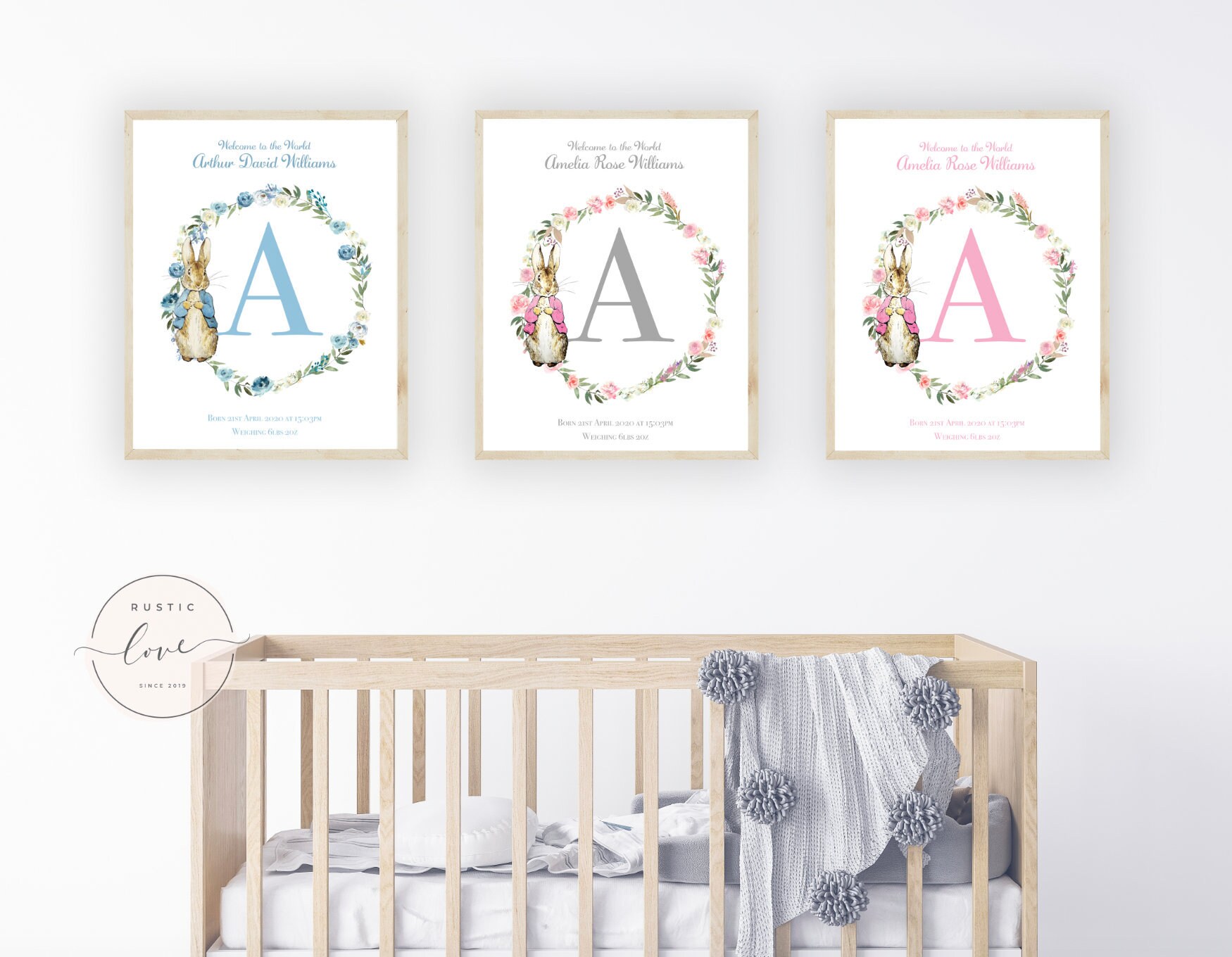 New Baby Personalised Peter Rabbit Print With Birth Details, New Baby ...