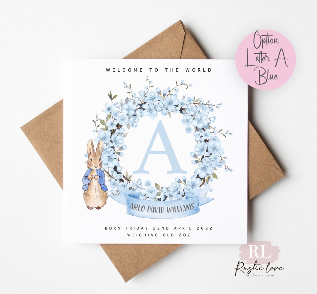 Personalised Peter Rabbit New Baby Card, New Baby, Personalised Card ...