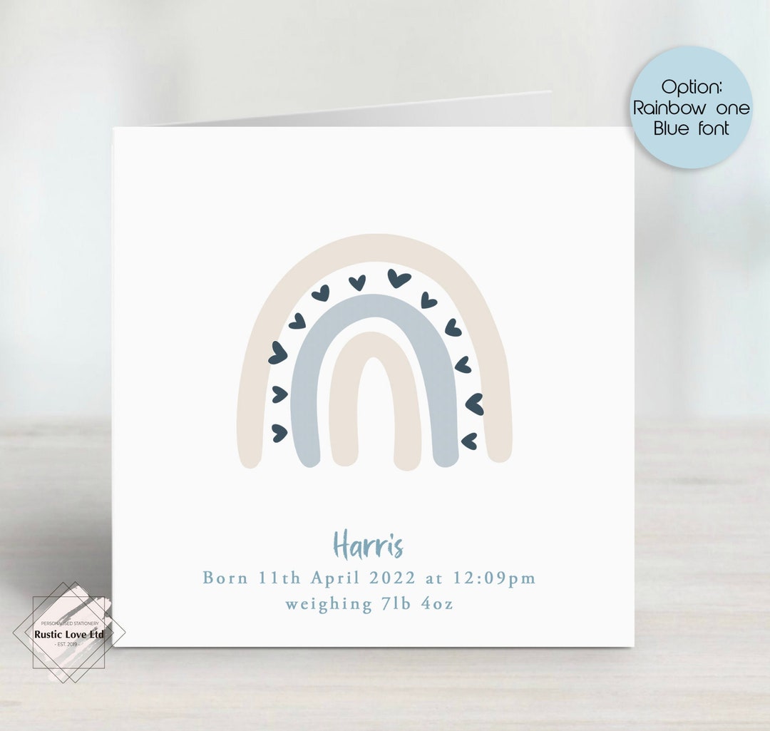 Personalised Rainbow new baby card, personalised baby card, baby ...