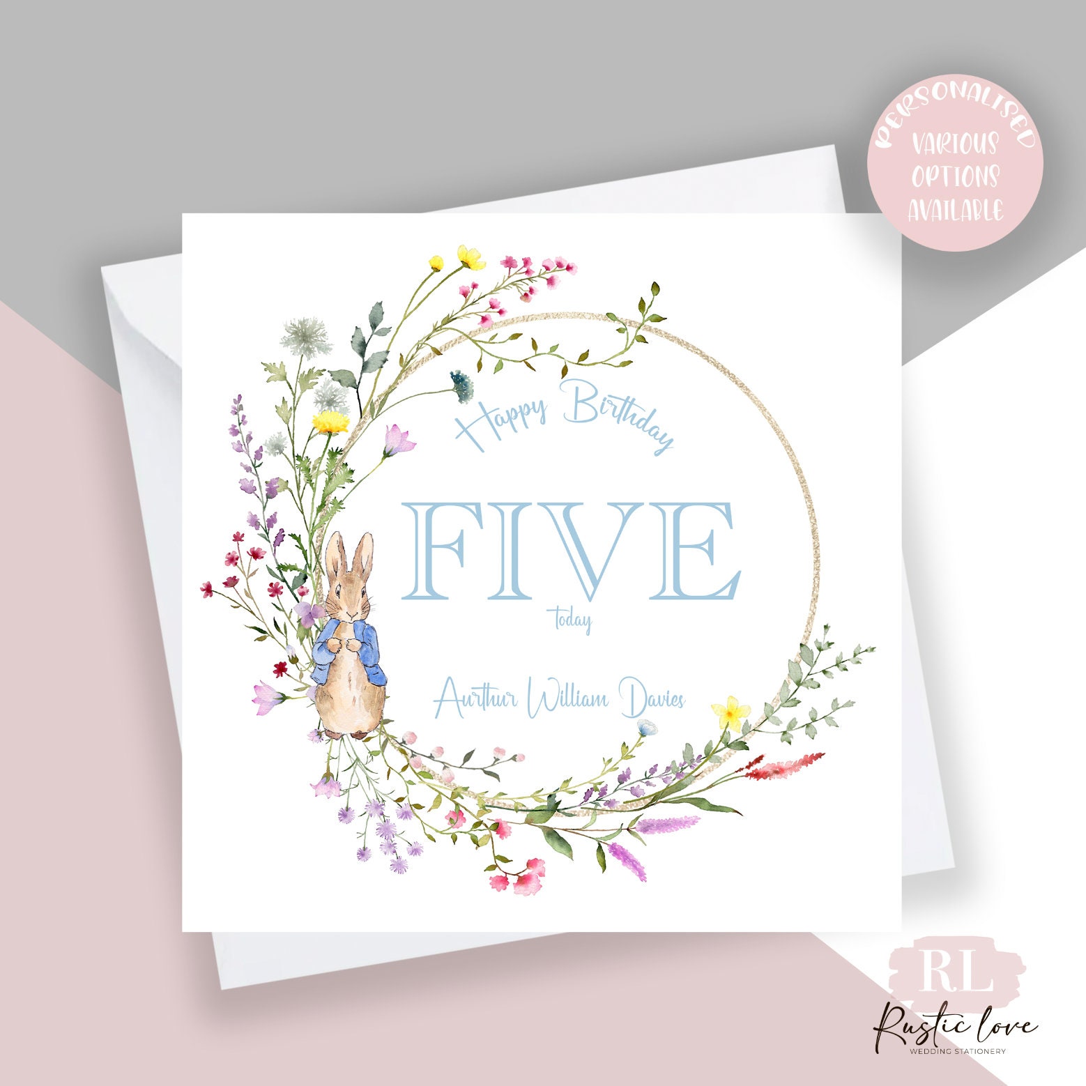Personalised Peter Rabbit Birthday Card Pink Birthday Card - Etsy UK
