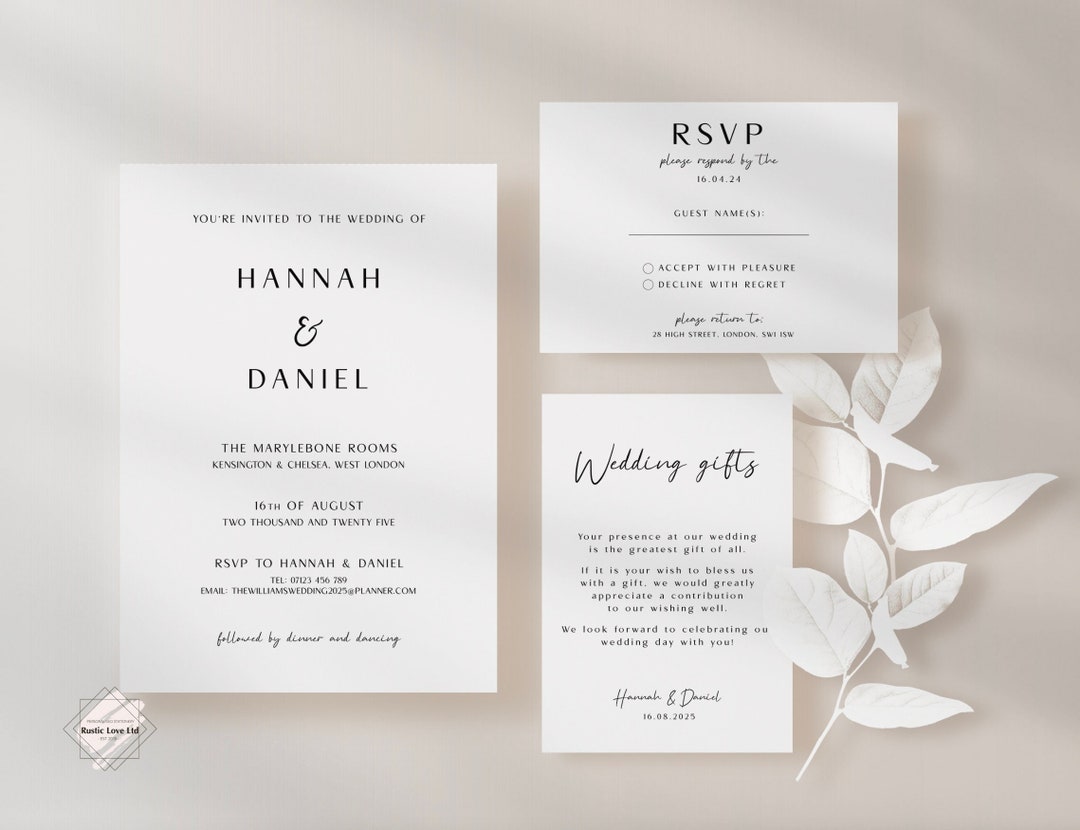 Wedding Invitation Pack, Wedding Invite, Wedding Stationery, Invite and ...