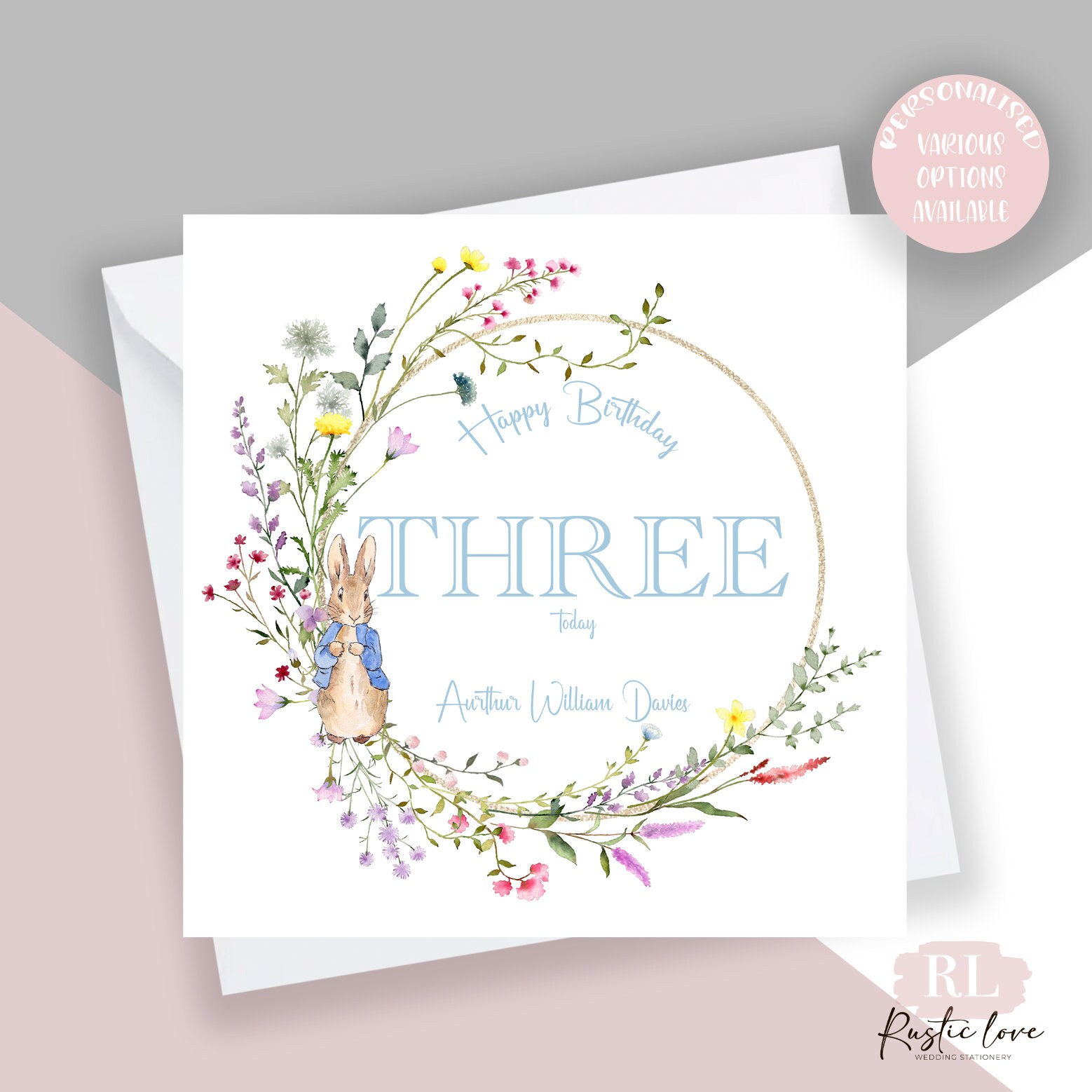 Personalised Peter Rabbit Birthday Card Pink Birthday Card - Etsy UK