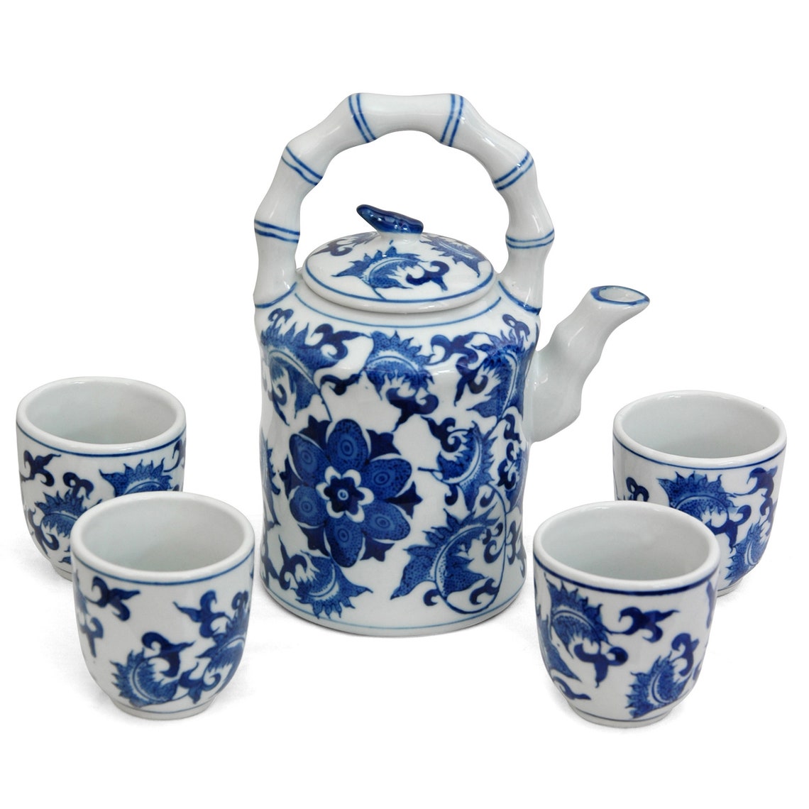 Floral Blue & White Porcelain Tea Set - Etsy