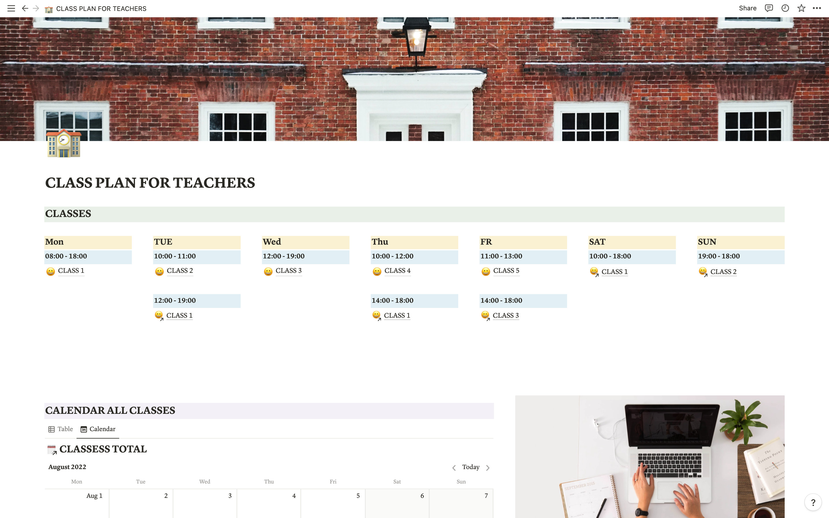 Notion Class Teacher Template Notion Planner for Teachers All in One ...