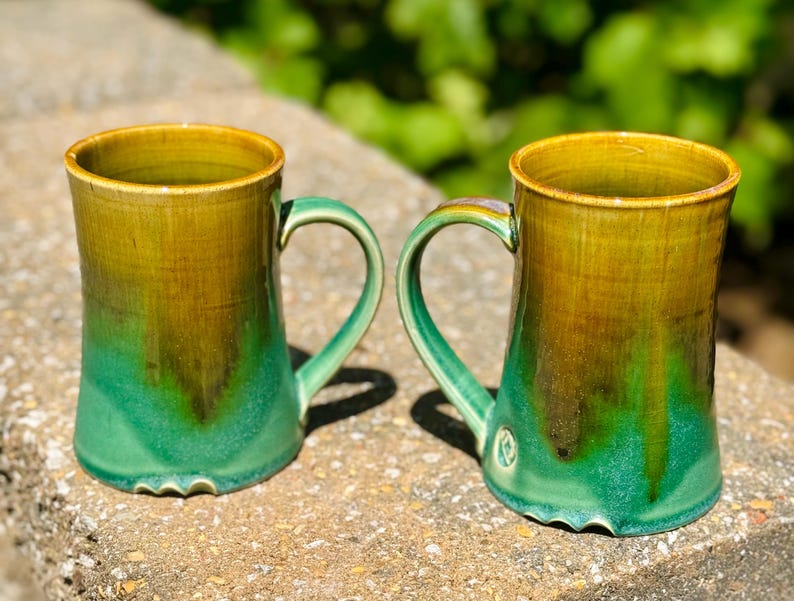 Handmade Ceramic Pottery Mug Green and Antique Iron - Etsy