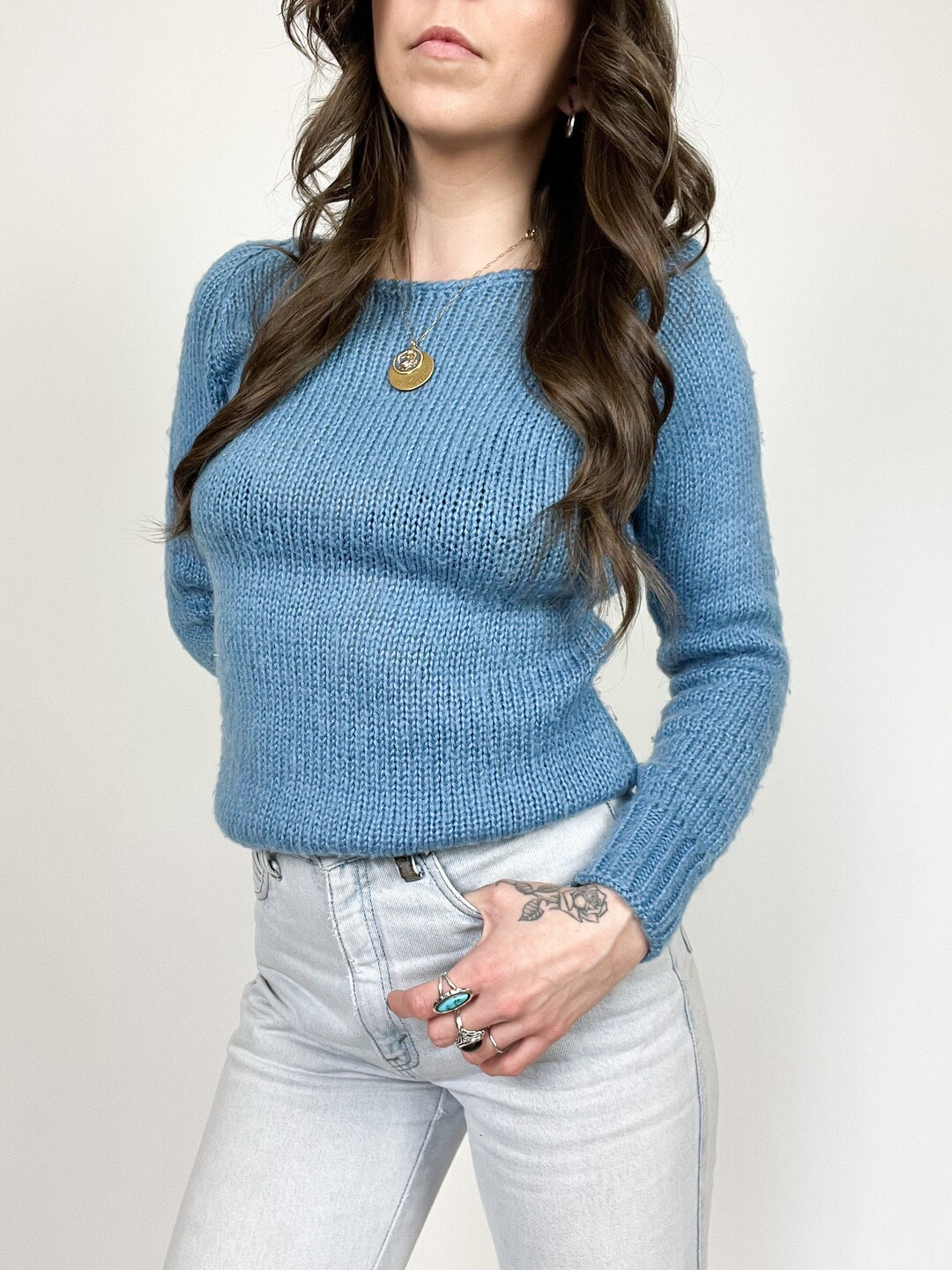 Vintage Dusty Blue Pullover Sweater - Etsy