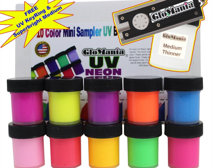 UV Black Light Neon Craft Sample Acrylic Paints 10 Color Set With FREE ...