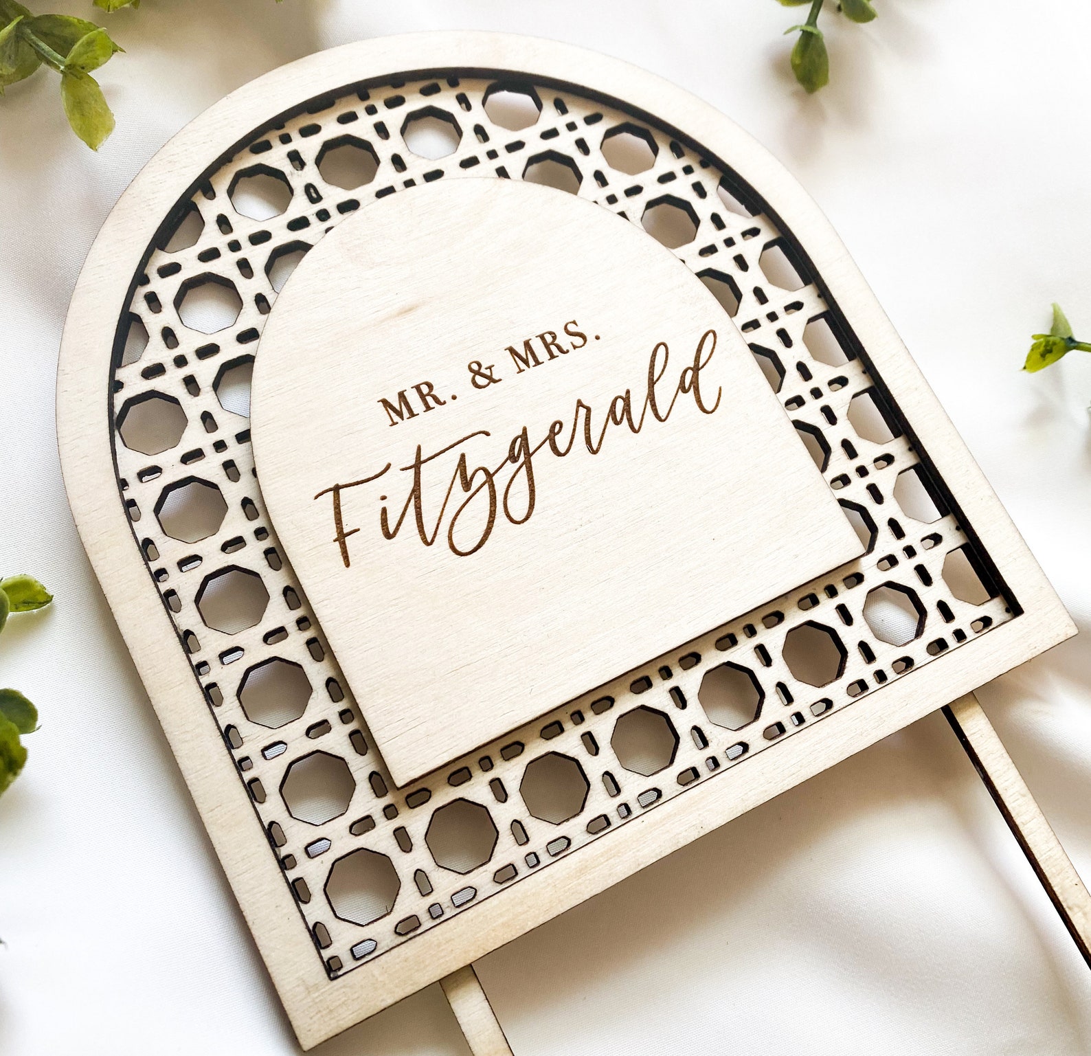 Boho Rattan Cake Topper Mr and Mrs Cake Topper Last Name - Etsy