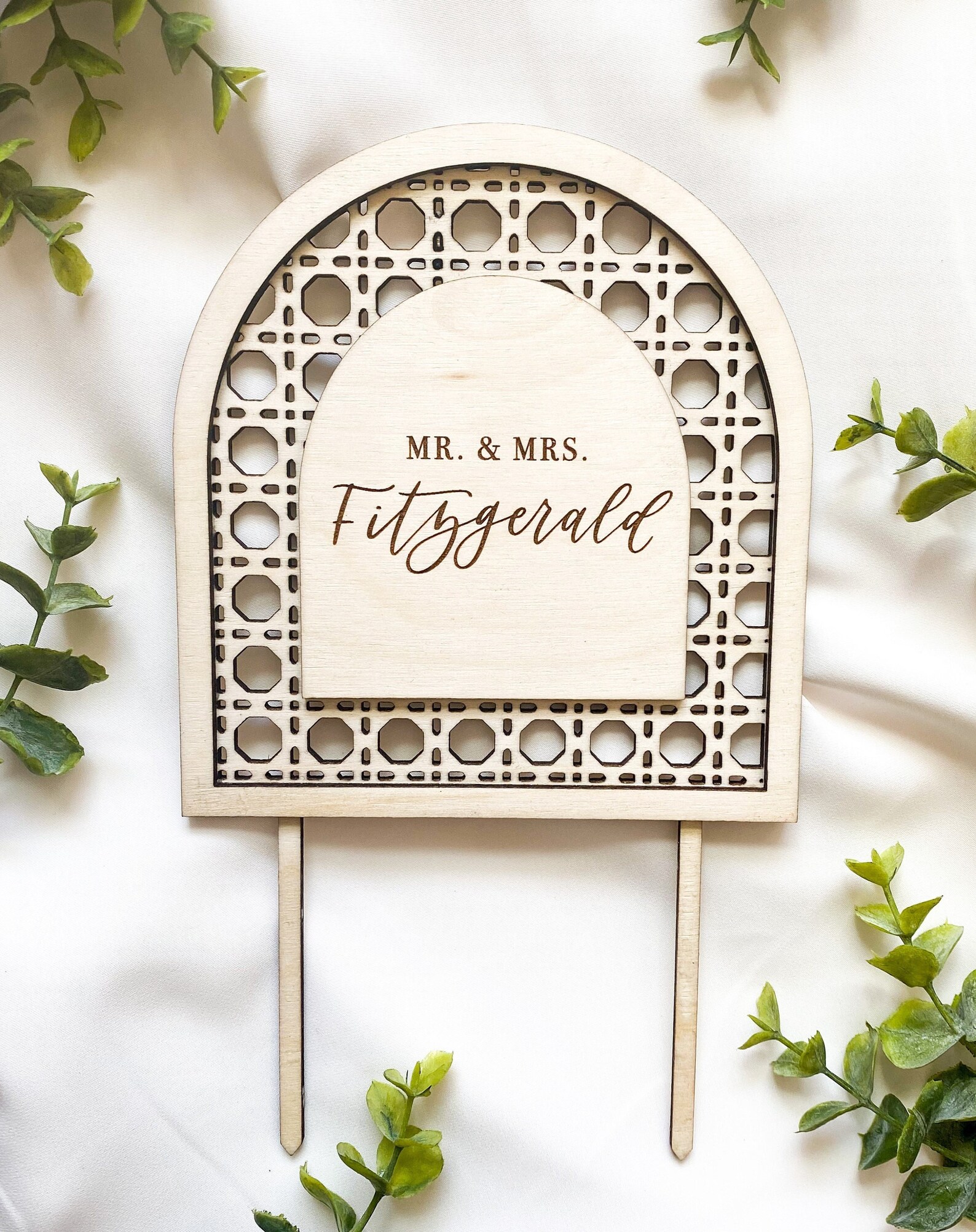 Boho Rattan Cake Topper Mr and Mrs Cake Topper Last Name - Etsy