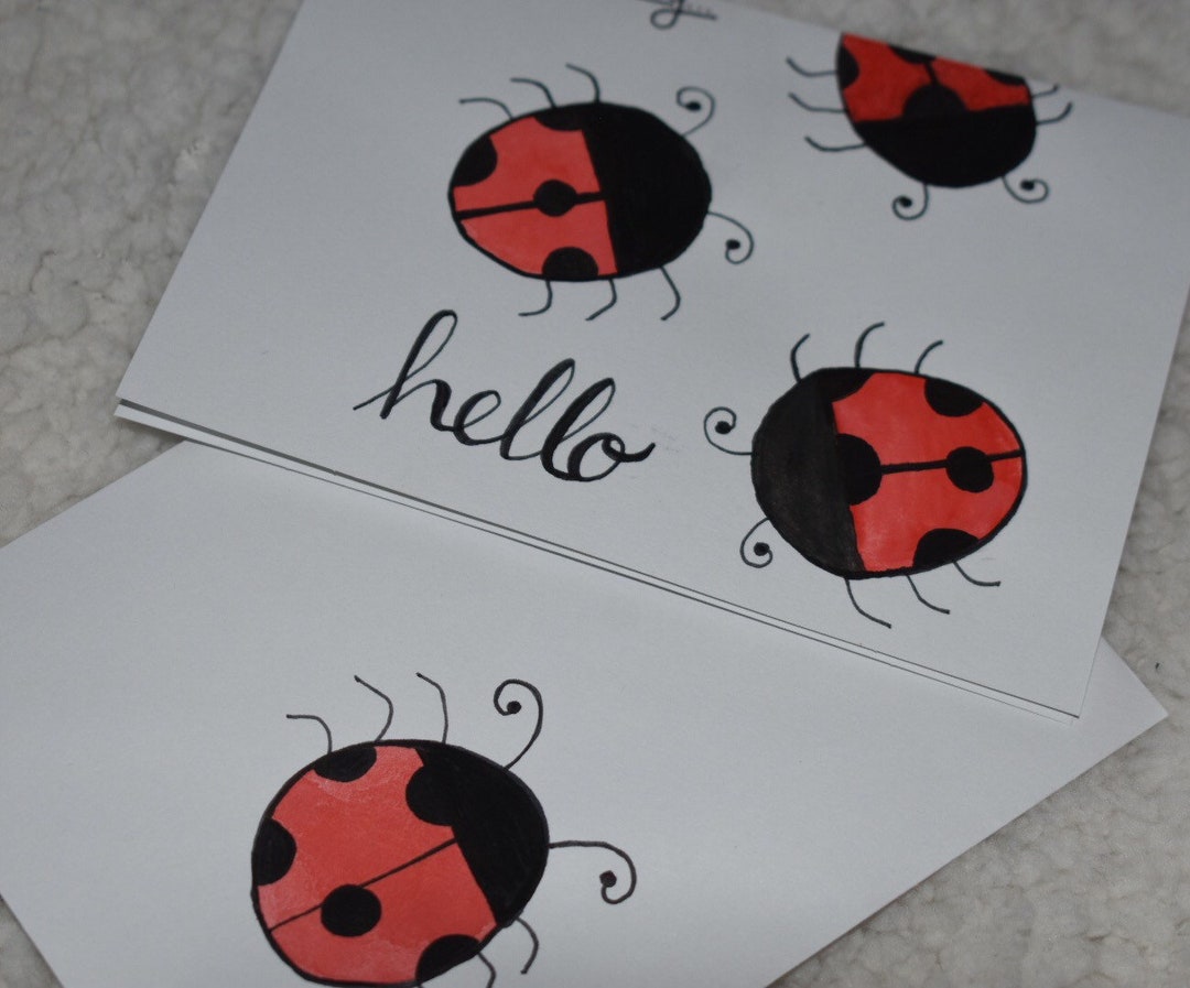 Watercolor Ladybugs "hello" Greeting Card - Etsy