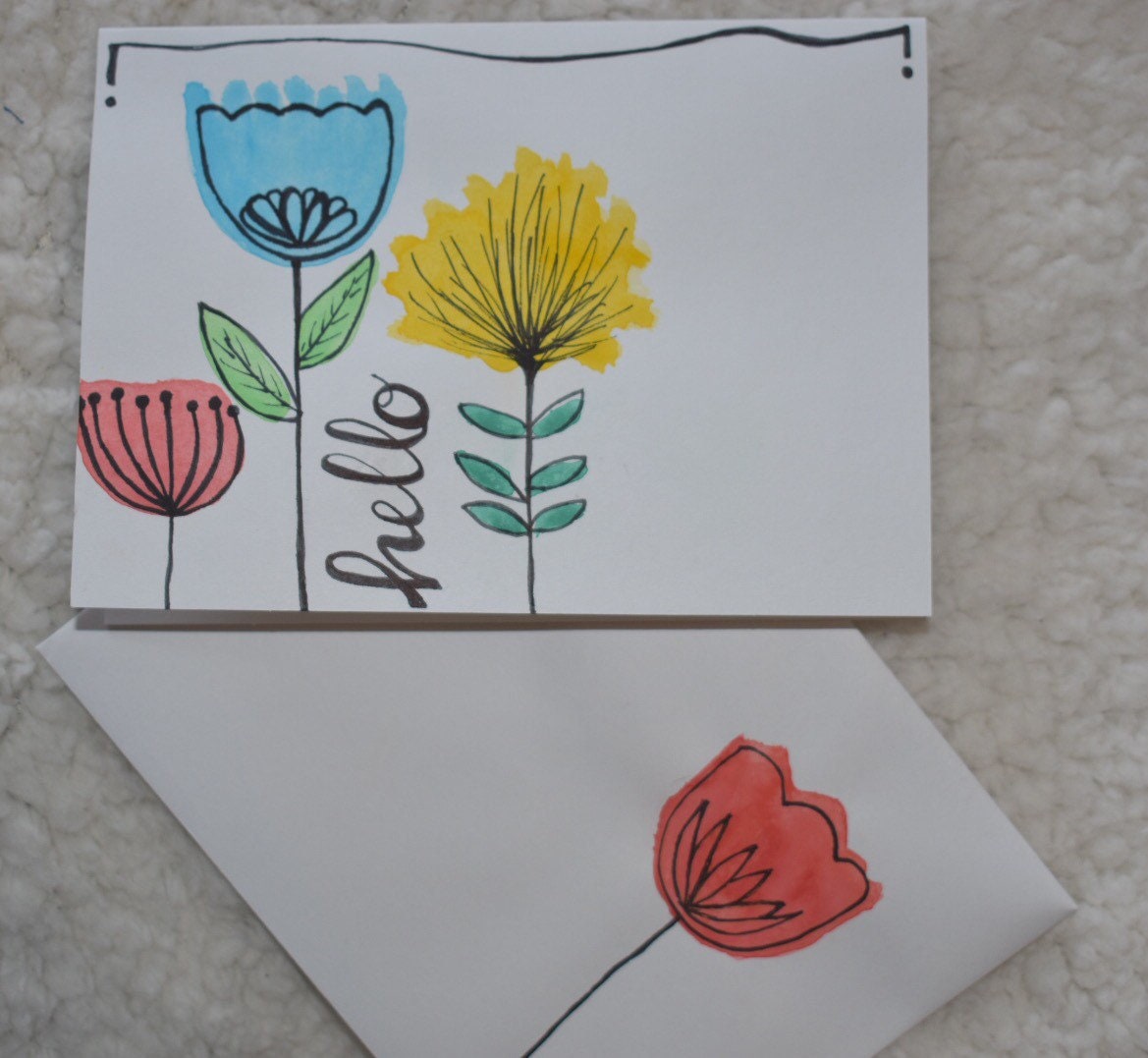 Watercolor Flowers "hello" Greeting Card - Etsy