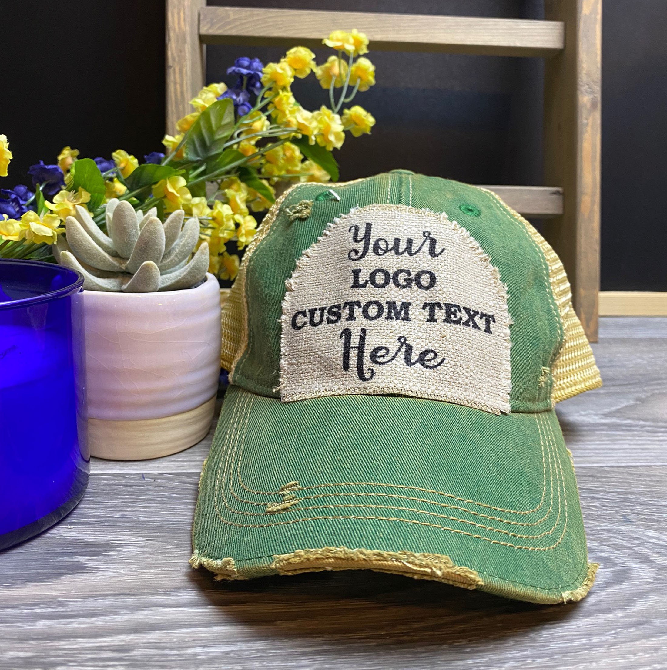 Custom Hat, Distressed Hat, Unisex Trucker Cap, Vintage Cap, Weathered ...
