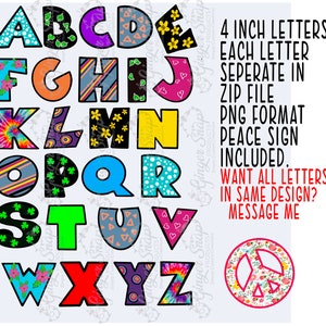 Tie Dye Doodle Alphabet | Hand Drawn Alphabet | Alphabet Digital ...