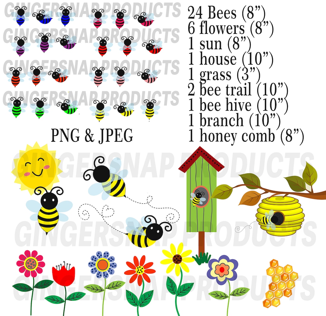 Bumble Bee-spring Clipart-sublimation-png-flower Clip Art-colorful Bee ...