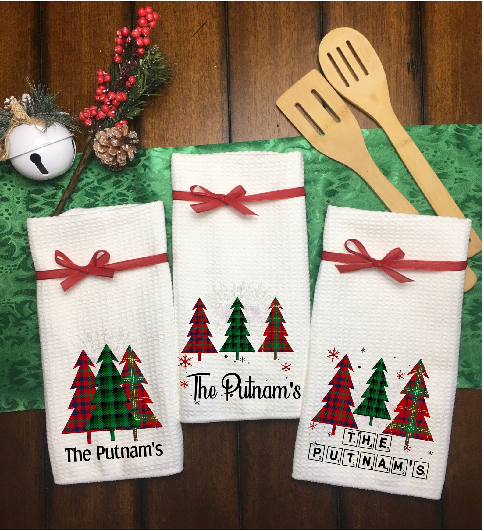 Custom Christmas Dish Towels-Buffalo Plaid Christmas Kitchen | Etsy