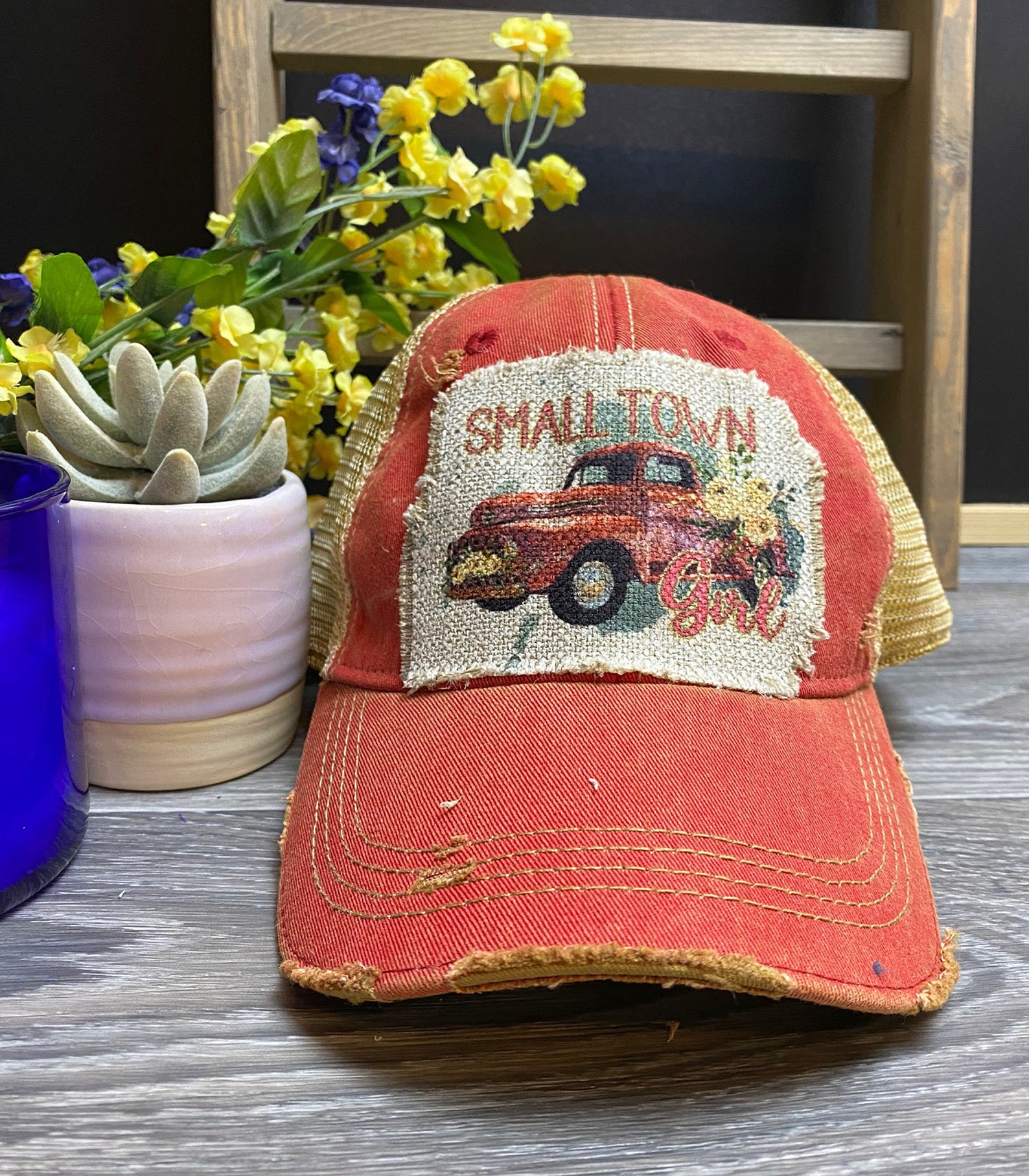 Custom Hat, Distressed Hat, Unisex Trucker Cap, Vintage Cap, Weathered ...