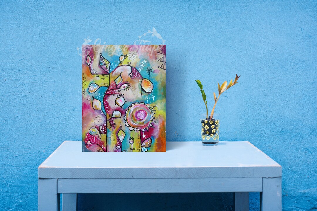 Original Abstract "Celebrate Joy" mixed media collage Aluminum Panel ...