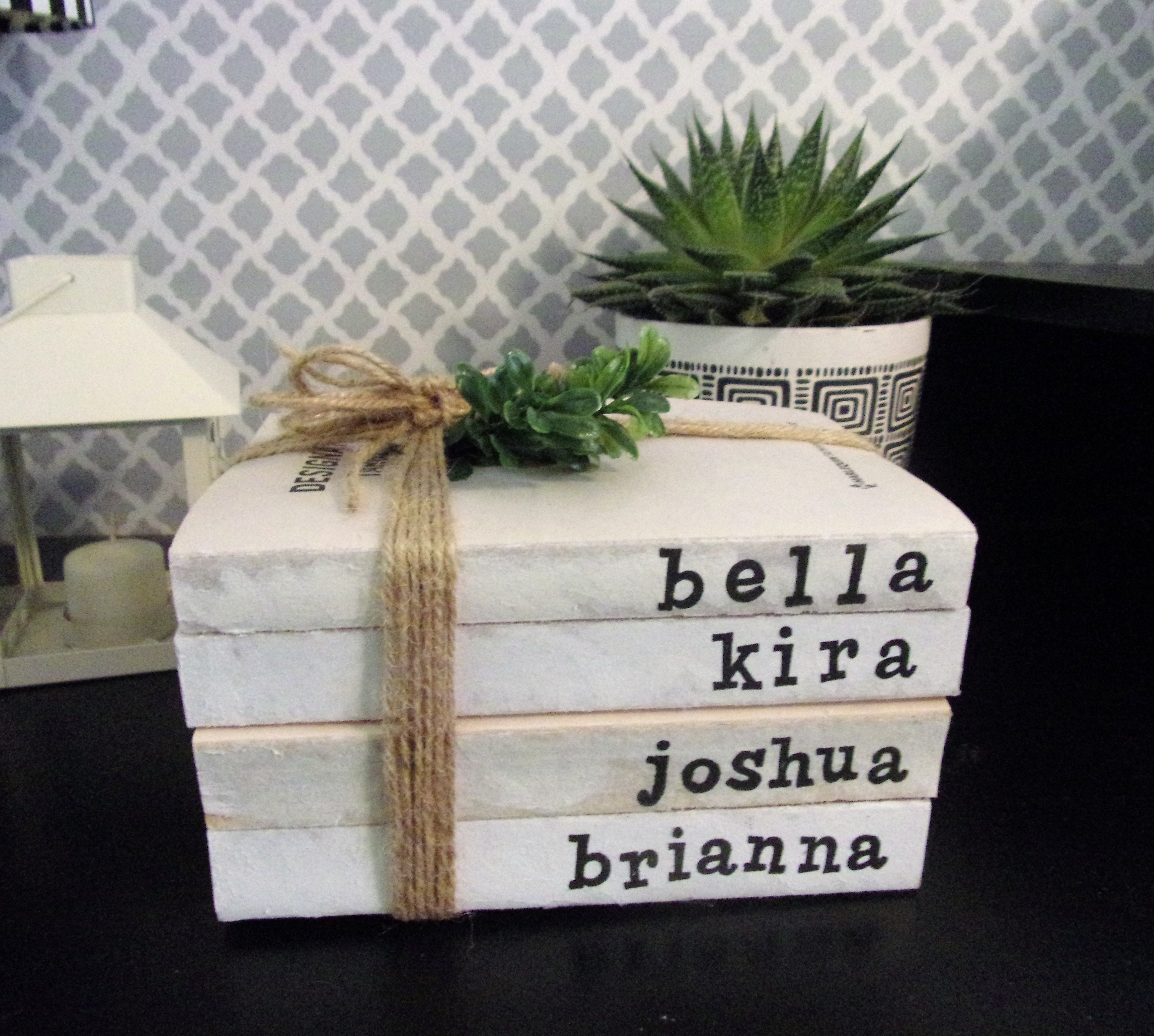 Personalized stamped books farmhouse books custom stacked name | Etsy