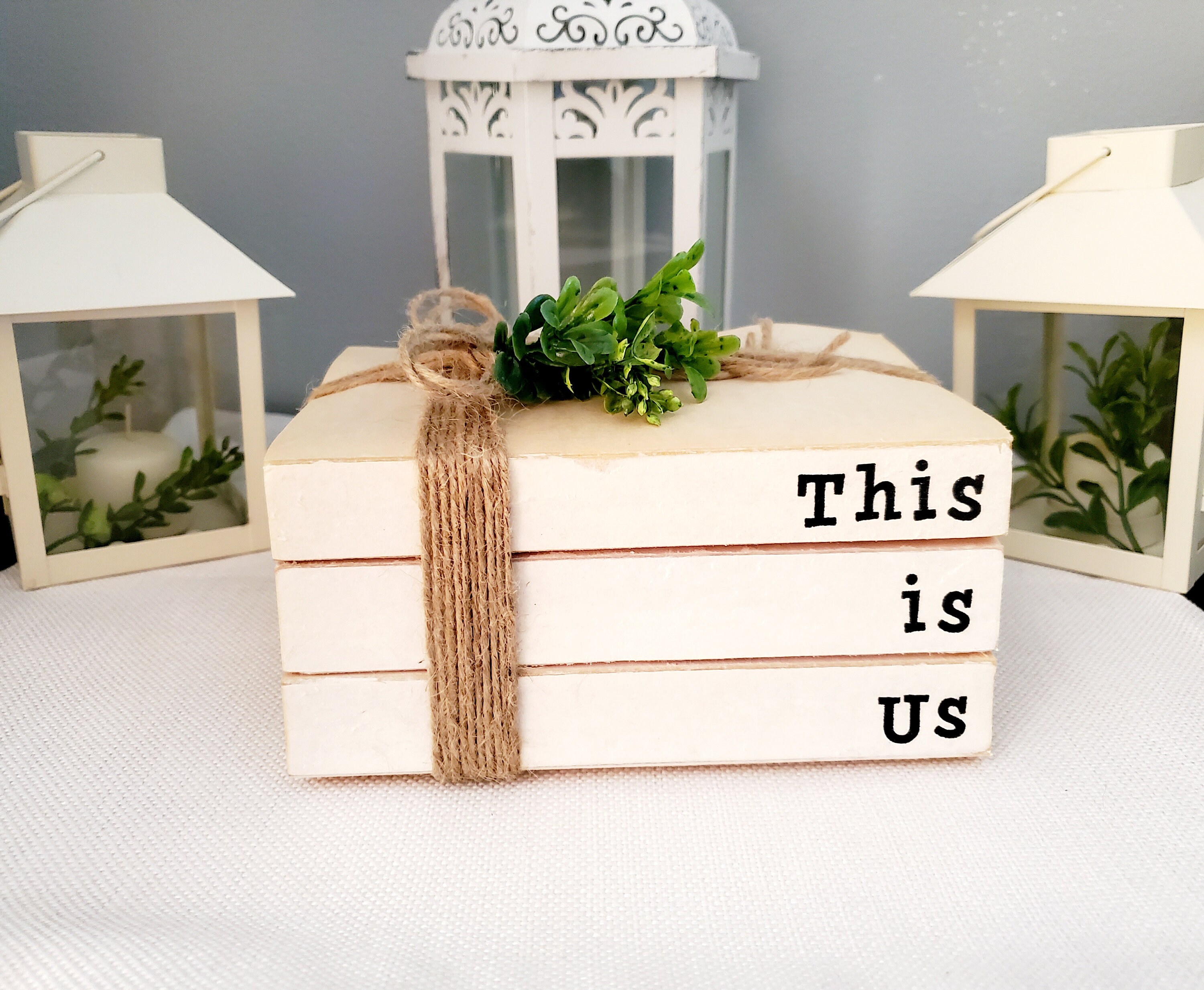 Personalized stamped books farmhouse books custom stacked name | Etsy