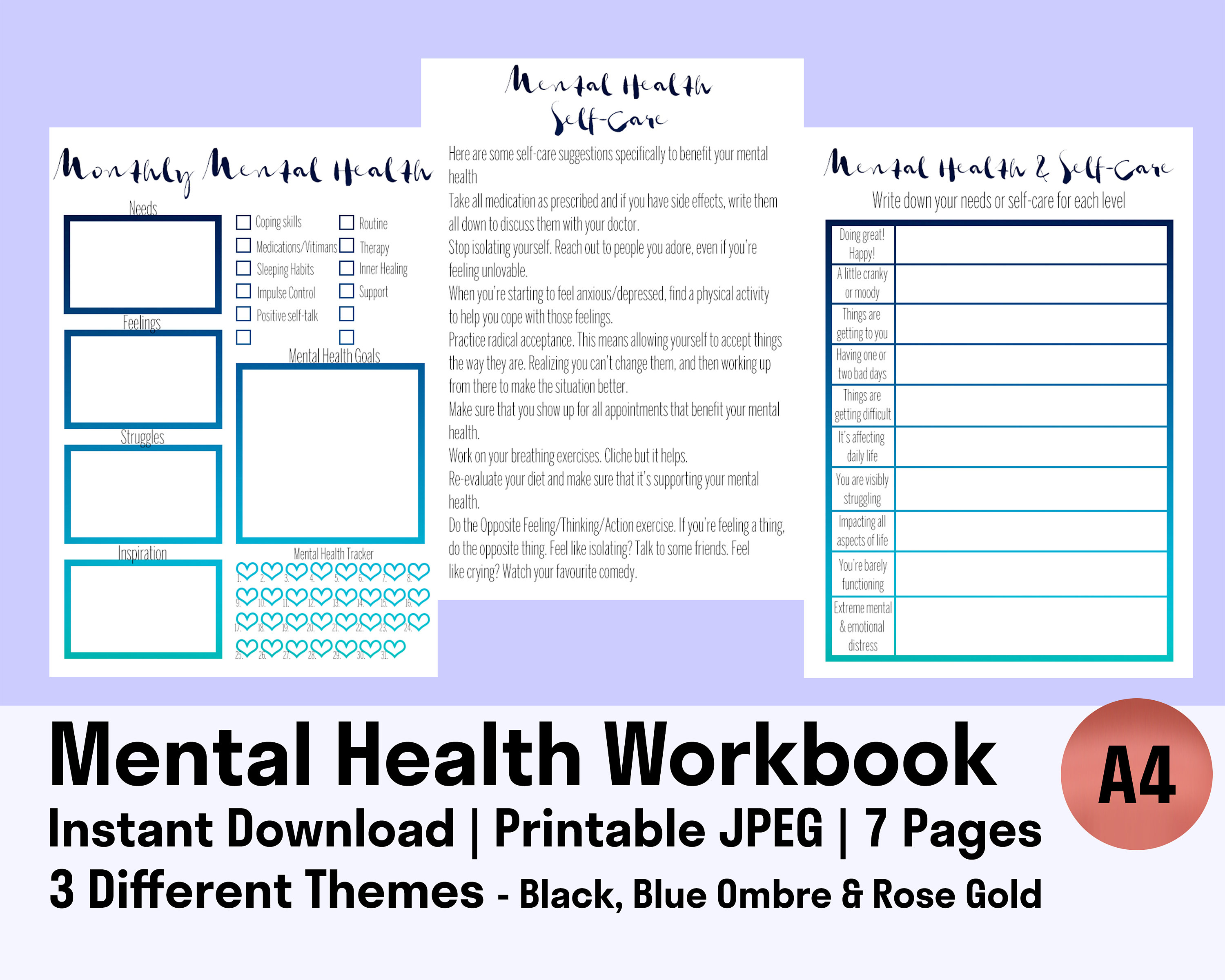 Mental Health Workbook A4 Planner Worksheets For | Etsy