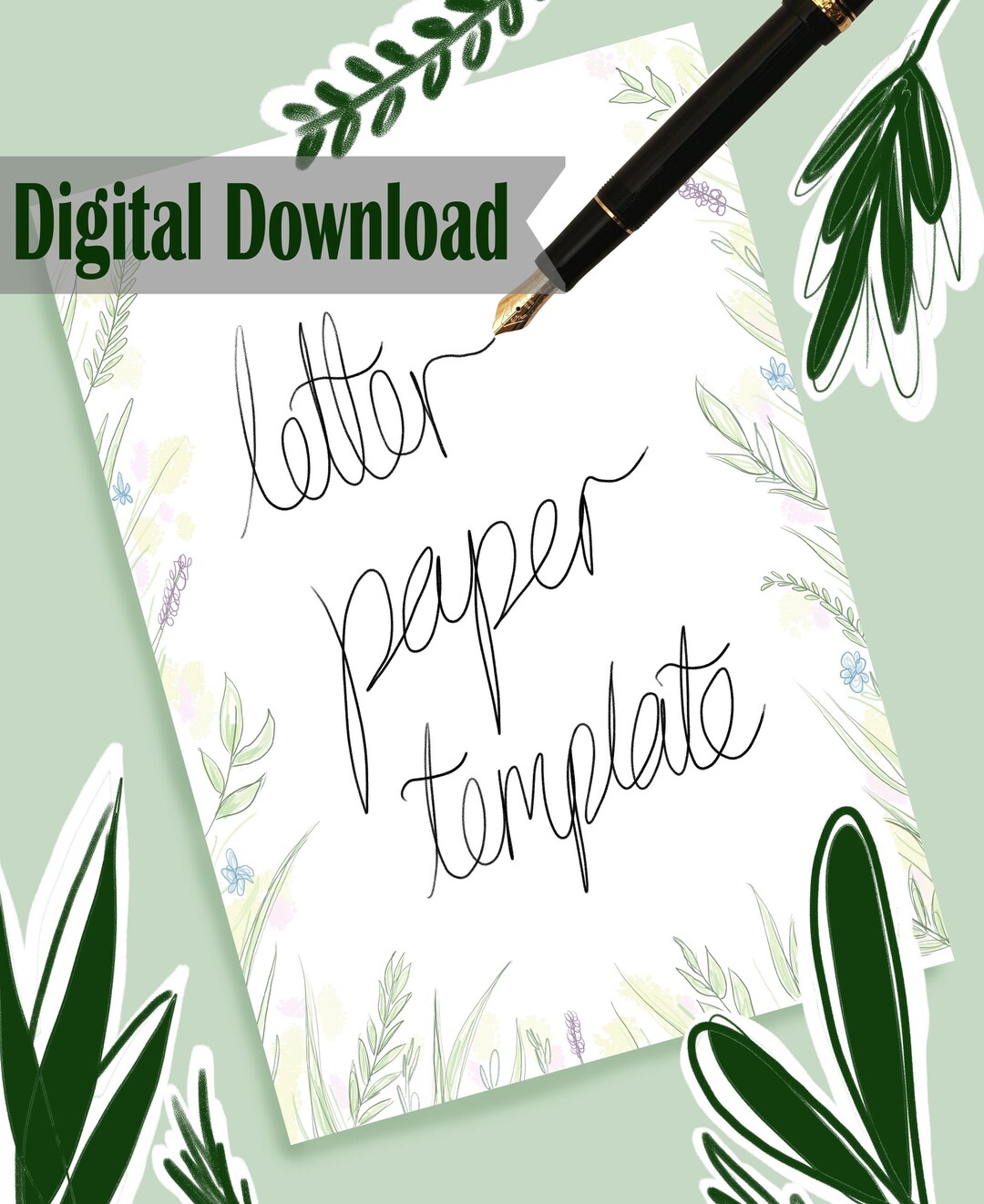 Printable Letter Paper Design - Florals and Foliage - Delicate Leafs ...