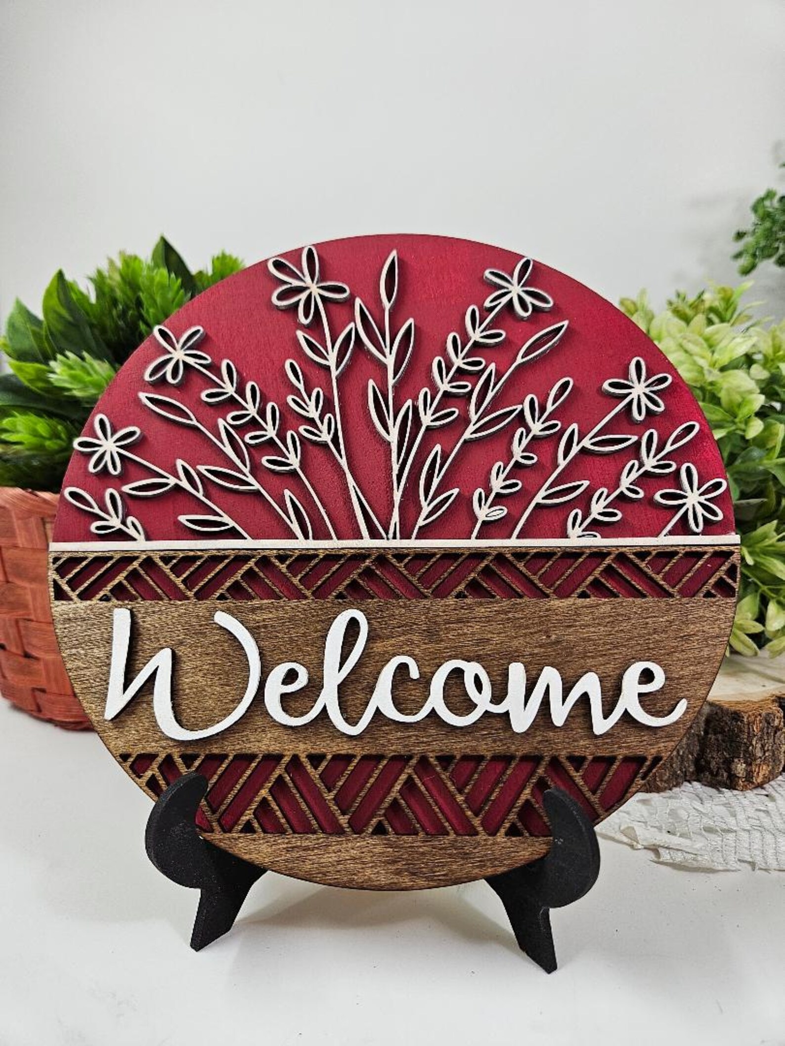 Round Wood Welcome Sign | Layered Home Decor - Etsy