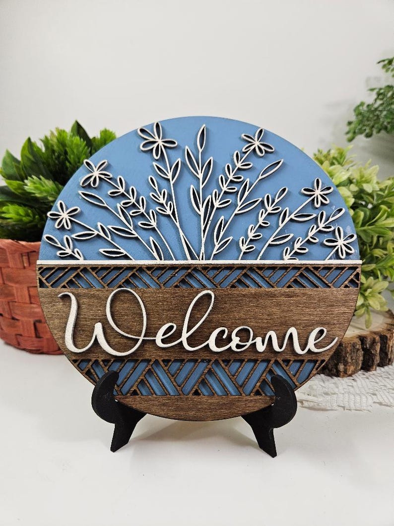 Round Wood Welcome Sign | Layered Home Decor - Etsy