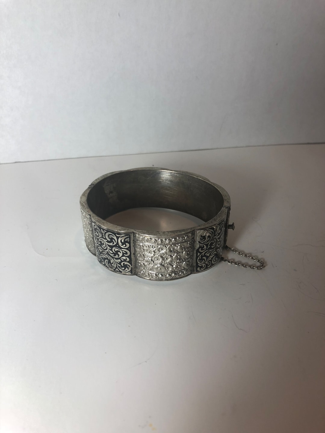 Antique Silver Enamel Bangle Bracelet - Etsy