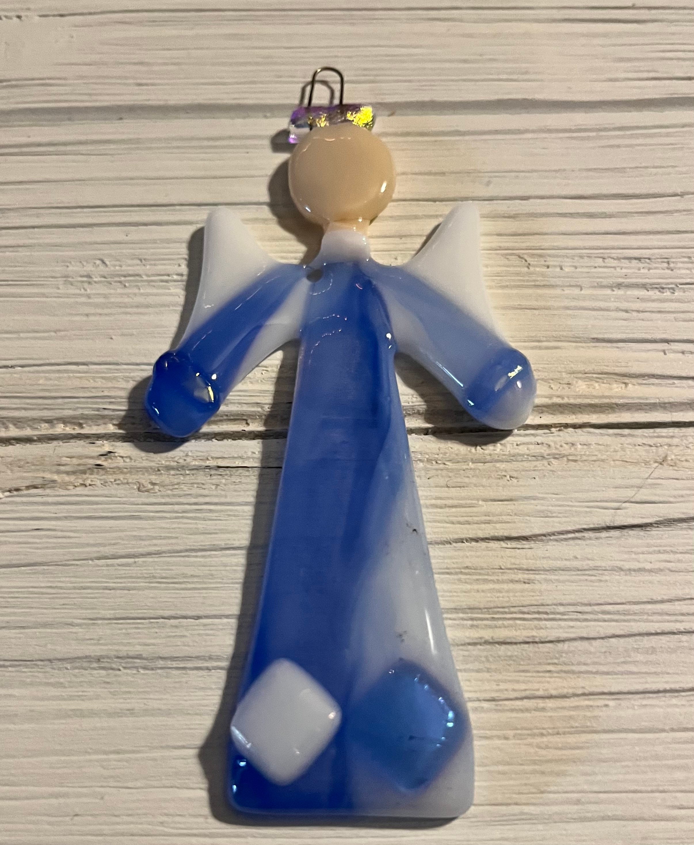 Ornament, Angel, Fused Glass, Blue, Fun, Gift, Decoration, Iridescent ...