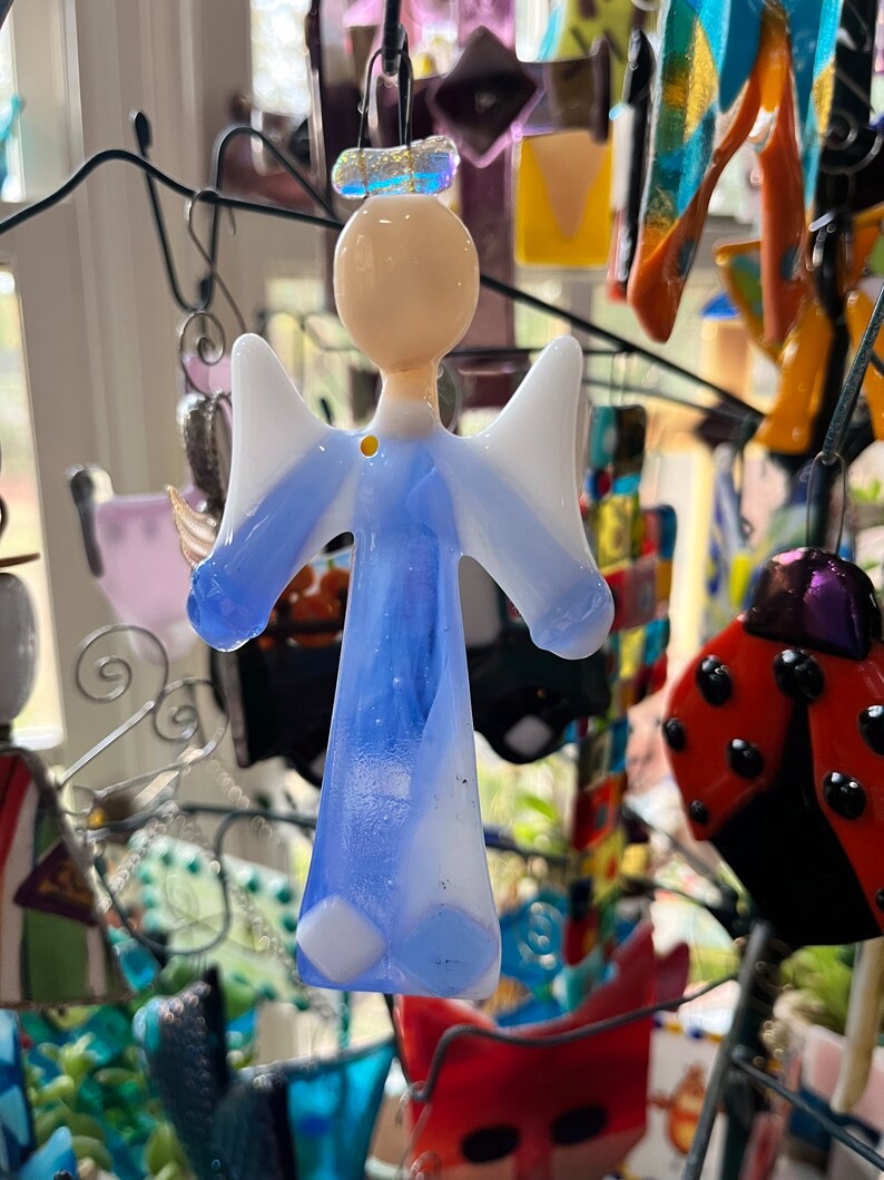 Ornament, Angel, Fused Glass, Blue, Fun, Gift, Decoration, Iridescent ...
