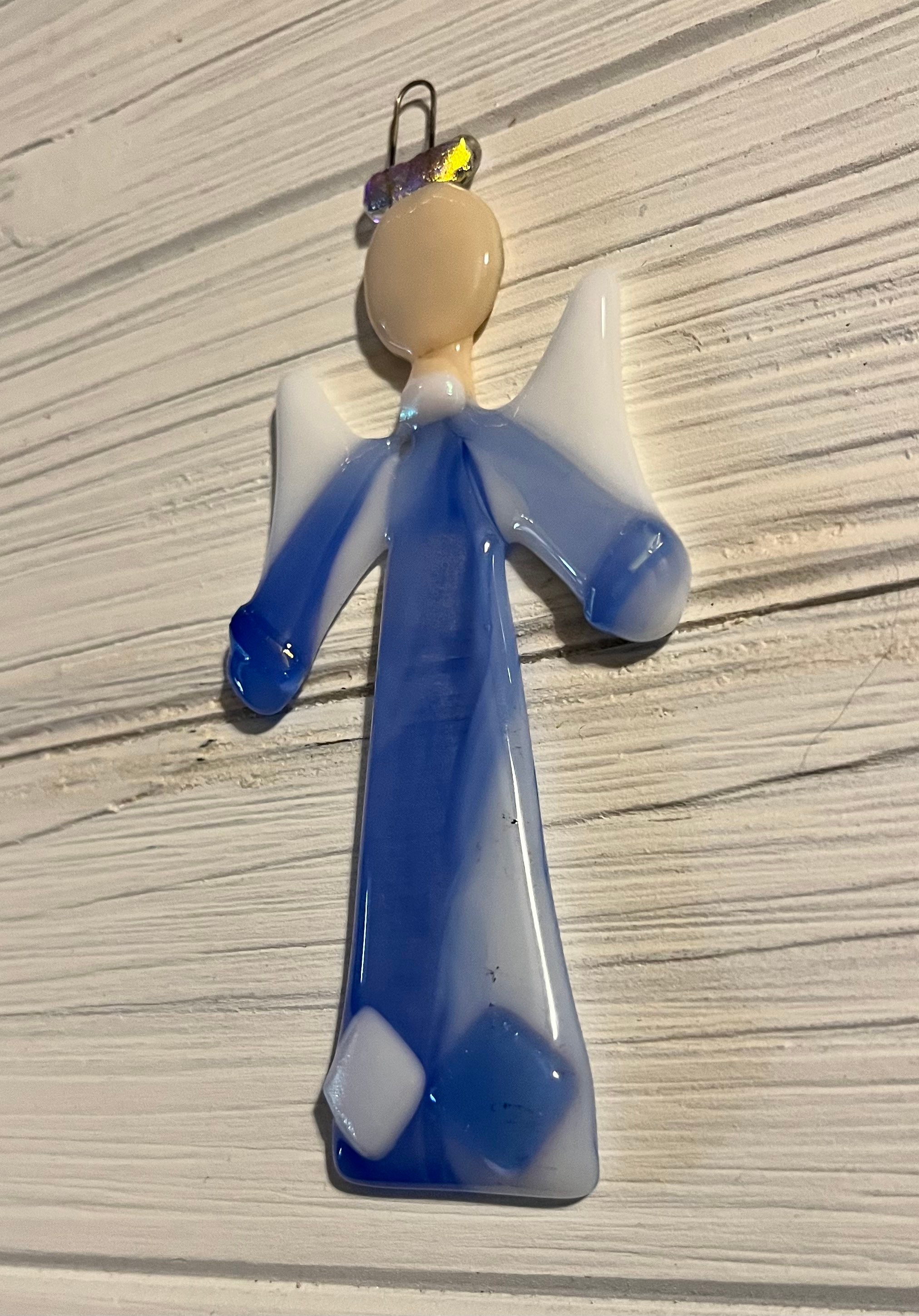 Ornament, Angel, Fused Glass, Blue, Fun, Gift, Decoration, Iridescent ...