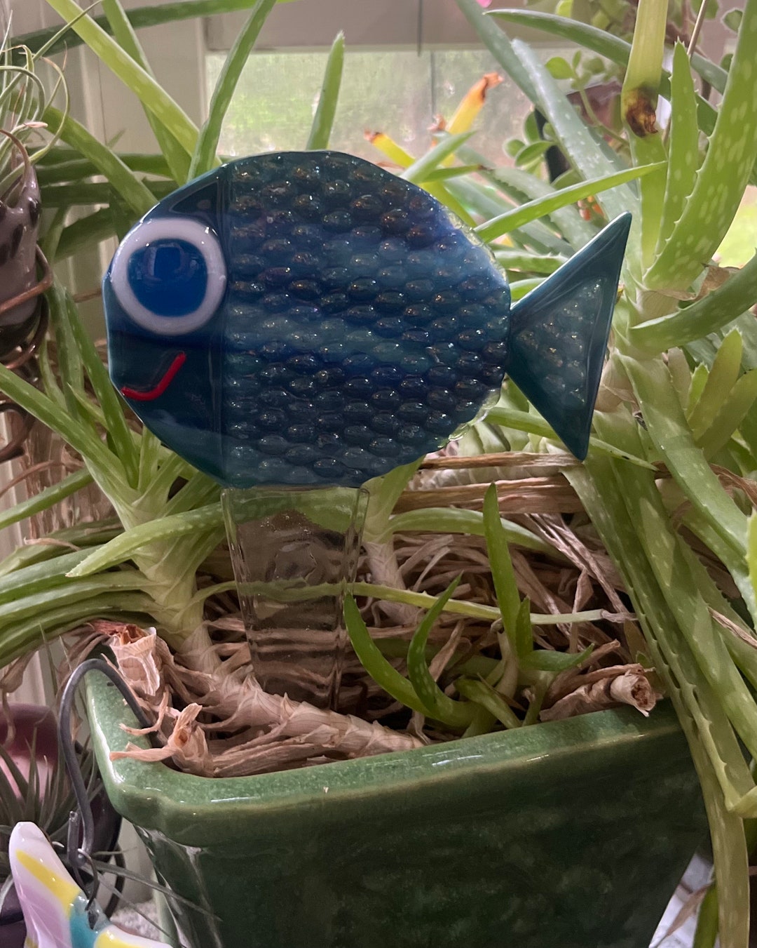 Fish, Chubby Fish, Big Eyed, Turquoise Blue Green Streaked, Fused Glass ...
