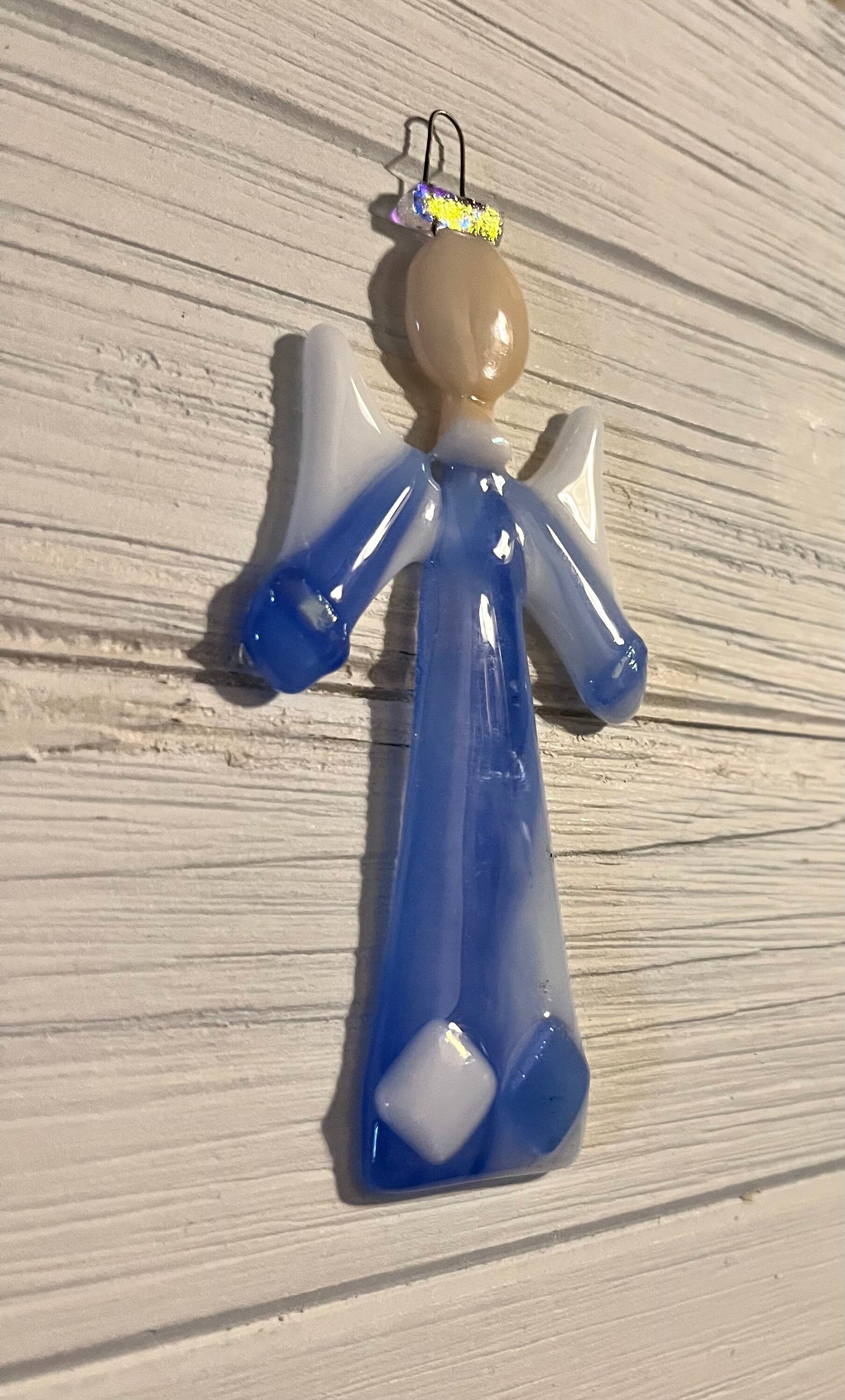 Ornament, Angel, Fused Glass, Blue, Fun, Gift, Decoration, Iridescent ...