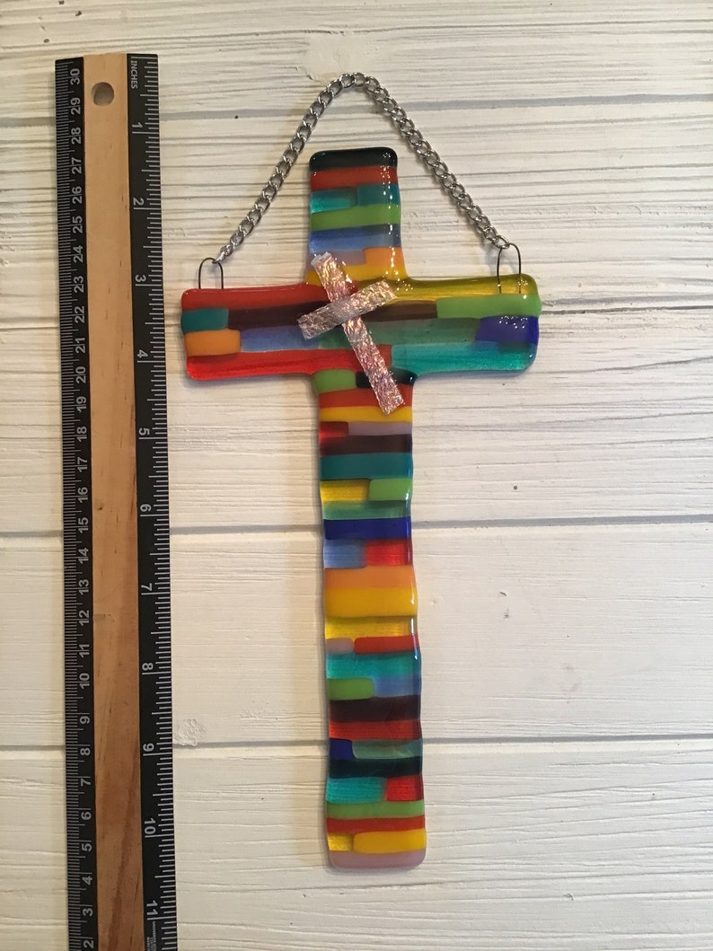 Cross, Fused Glass, Dichroic Mini Cross, Decor, Rainbow Colors, Window ...