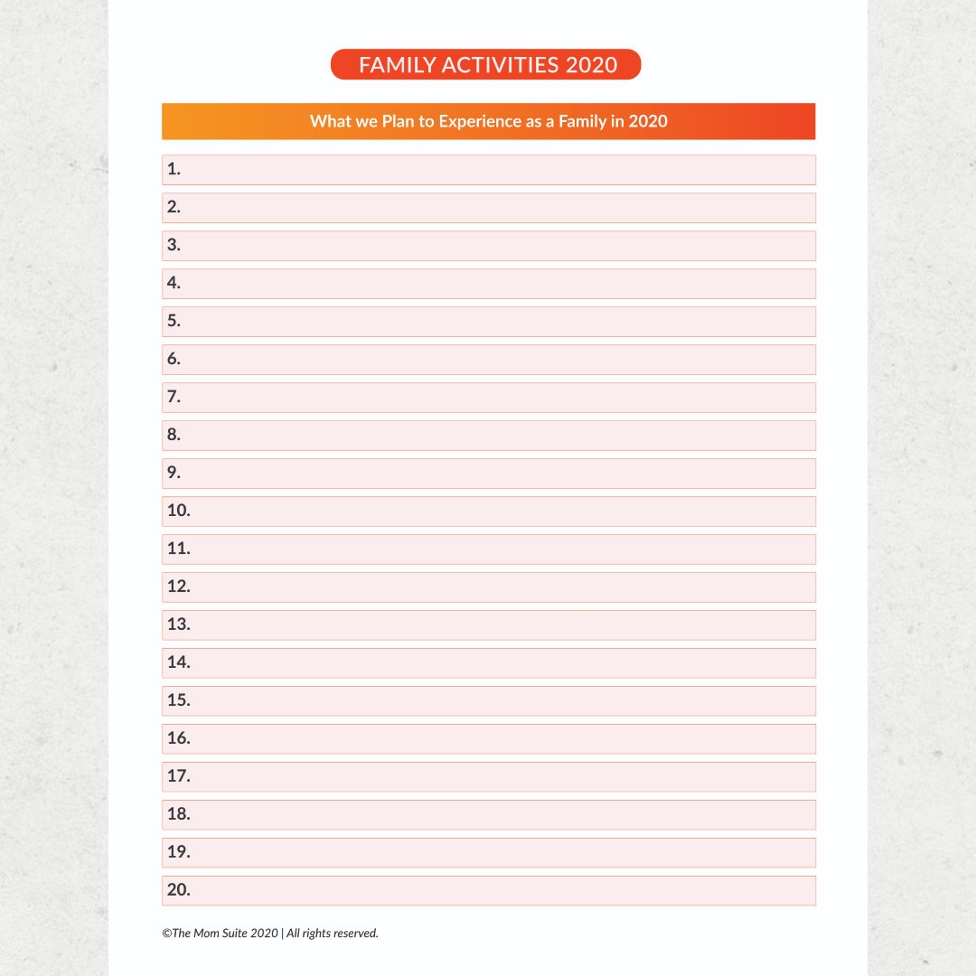 Family Goals 2020, Family Goal Template, Family Goal Setting Worksheet ...
