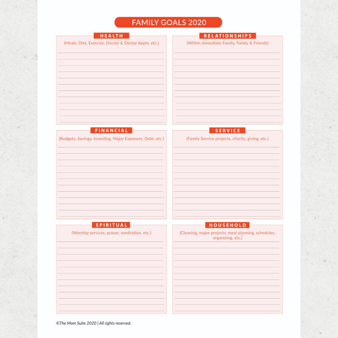 Family Goals 2020, Family Goal Template, Family Goal Setting Worksheet ...