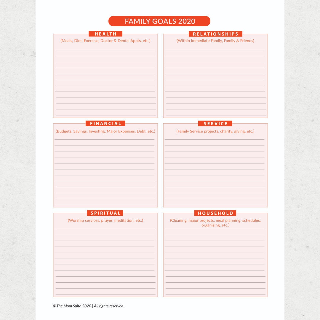 Family Goals 2020, Family Goal Template, Family Goal Setting Worksheet ...