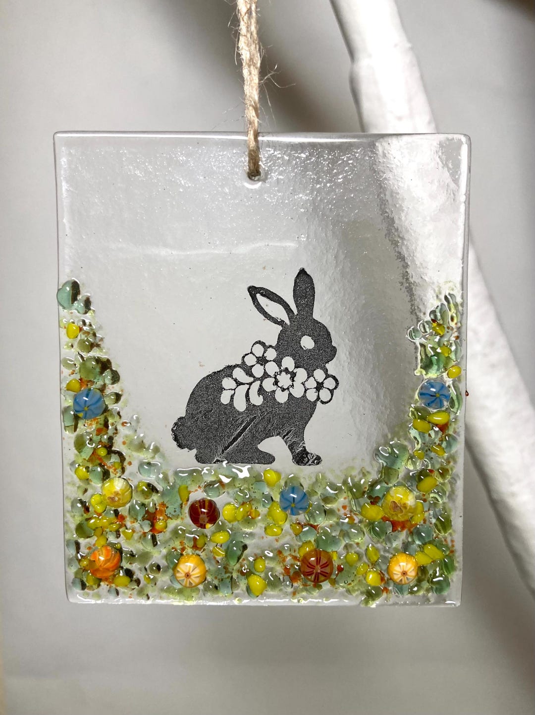 Fused Glass Easter Bunny Suncatcher: Handmade Rabbit Decoration - Etsy