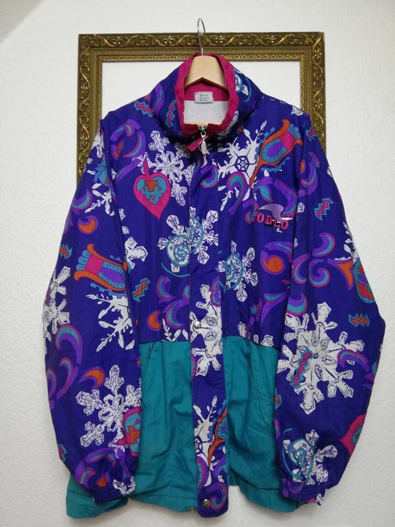 XL Vintage Track Jacket with Crazy Pattern, Retro Lig… - Gem