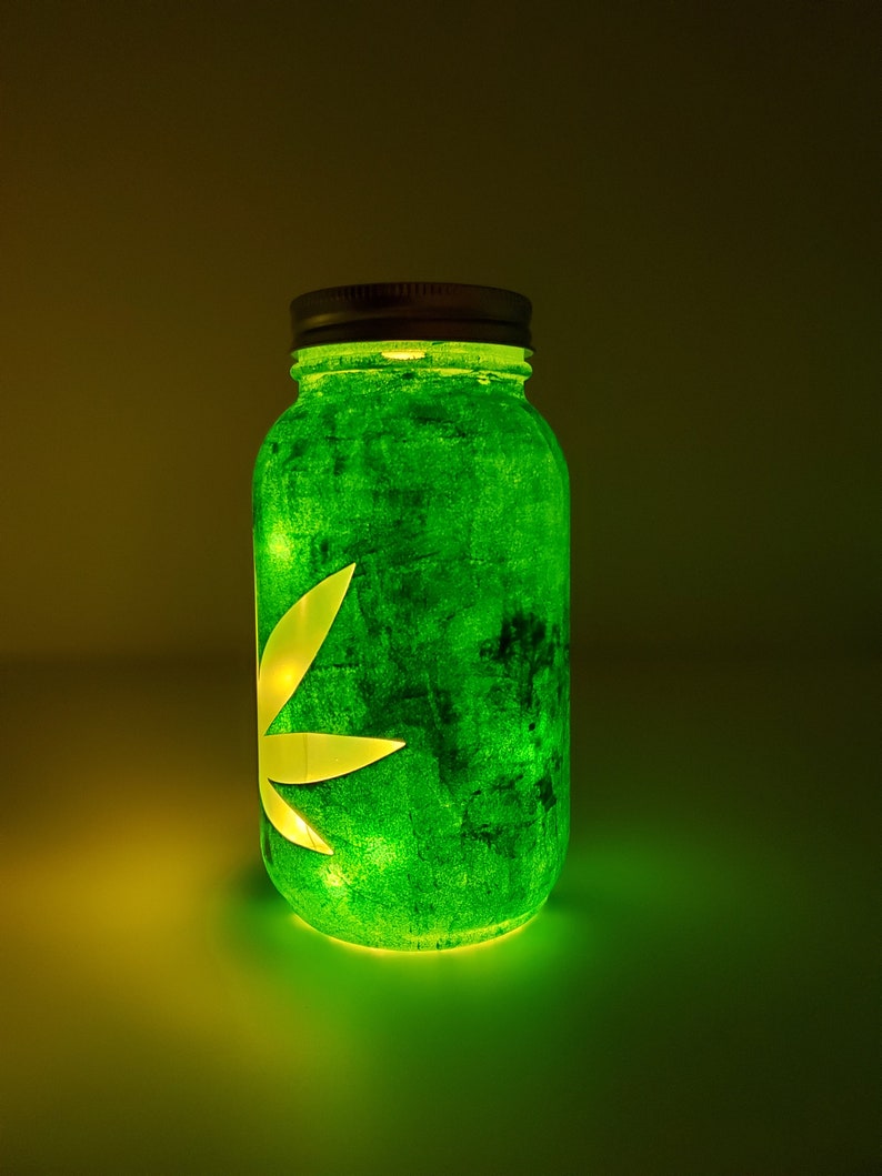 Green Cannabis Leaf Painted Mason Jar Lantern Marijuana Leaf | Etsy