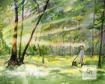 The Grove - Water Color Painting of Sunlight Through Trees Sacred Grove ...