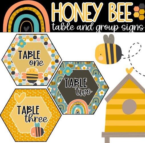 EDITABLE Table and Group Signs | Happy Honey Bee Theme | EDITABLE in ...