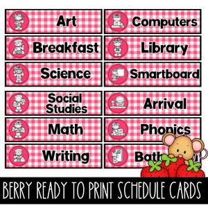 Editable Classroom Schedule Cards Berry Sweet Theme - Etsy